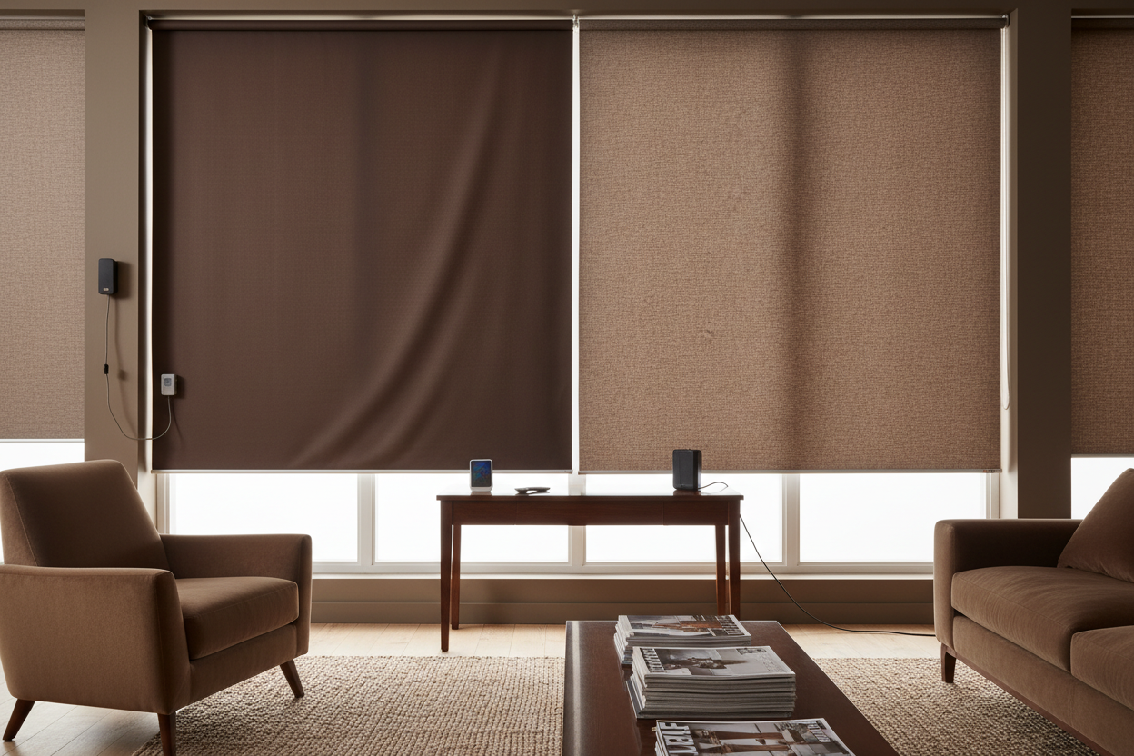 Smart Brown Roller Blinds: Battery vs. Hardwired Motors – Weffort