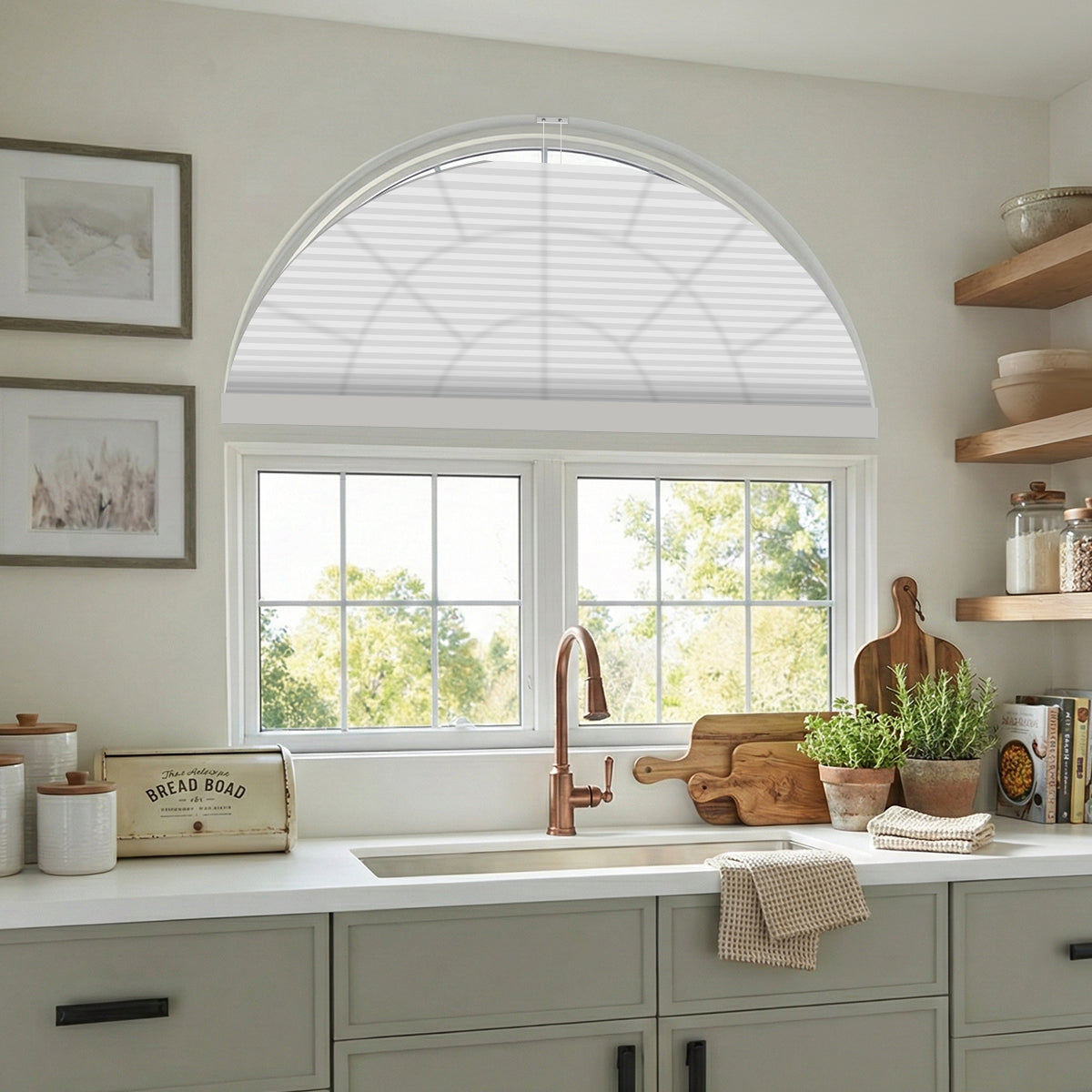 Weffort Light Filtering Motorized Arched Cellular Shades for Windows